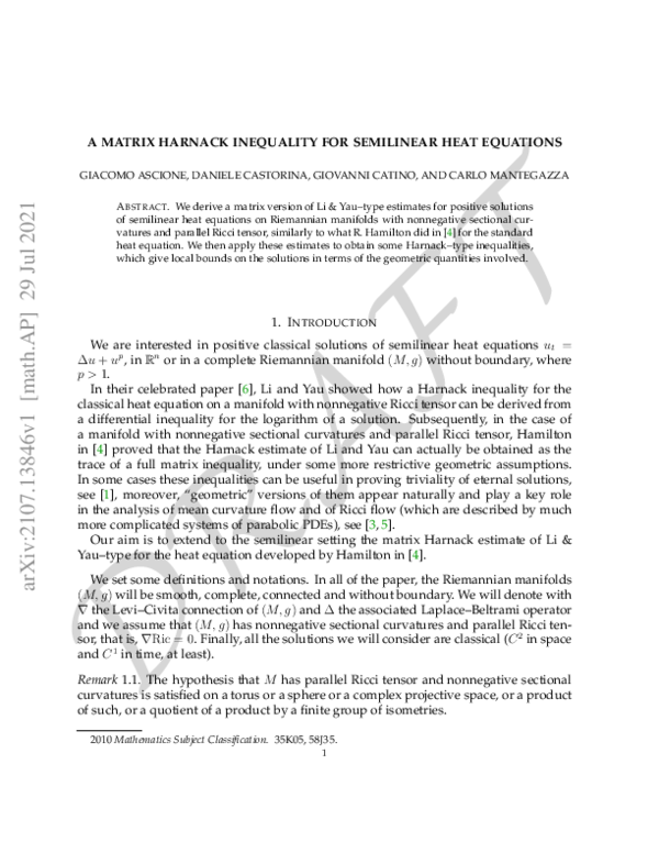 (PDF) A matrix Harnack inequality for semilinear heat equations (PDF) A matrix Harnack inequality for semilinear heat equations