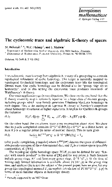 (PDF) The cyclotomic trace and algebraic K-theory of spaces