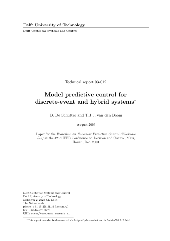 (PDF) Model predictive control for discrete-event and hybrid systems–Part II: Hybrid systems | T ...