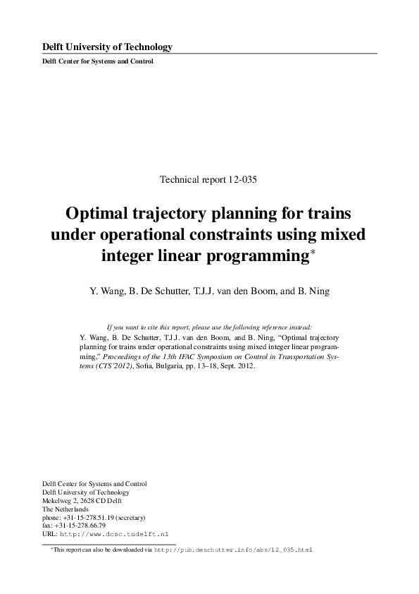 (PDF) Optimal Trajectory Planning for Trains under Operational Constraints Using Mixed Integer ...