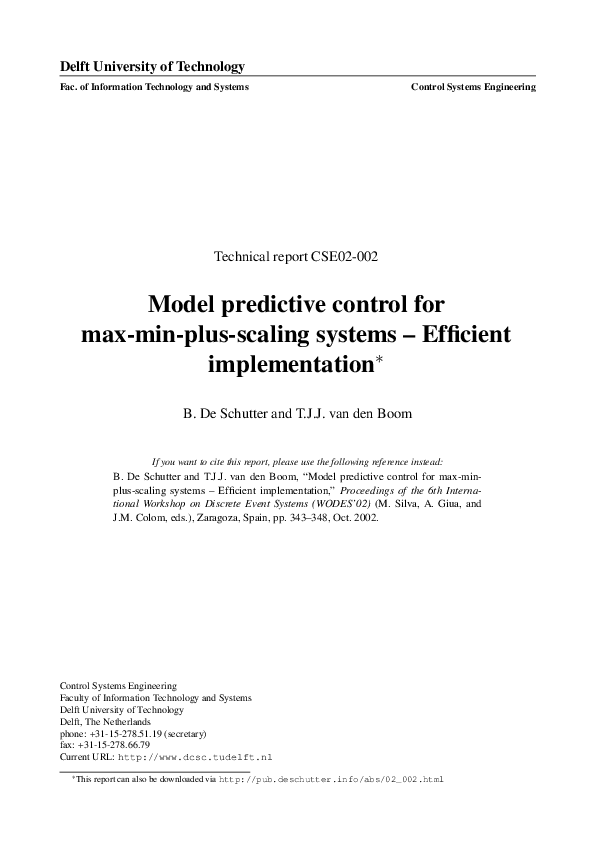 (PDF) Model predictive control for max-min-plus-scaling systems