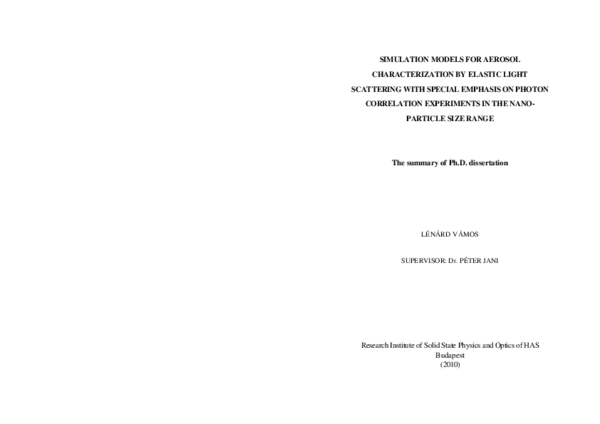 (PDF) Simulation models for aerosol characterization by elastic light ...