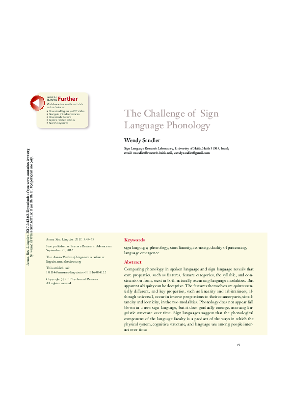(PDF) The Challenge of Sign Language Phonology