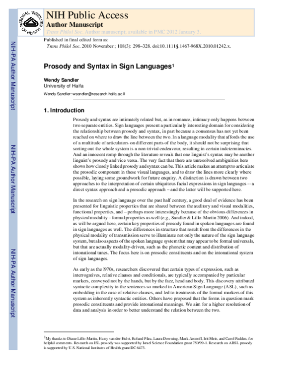 (PDF) Prosody and syntax in sign languages