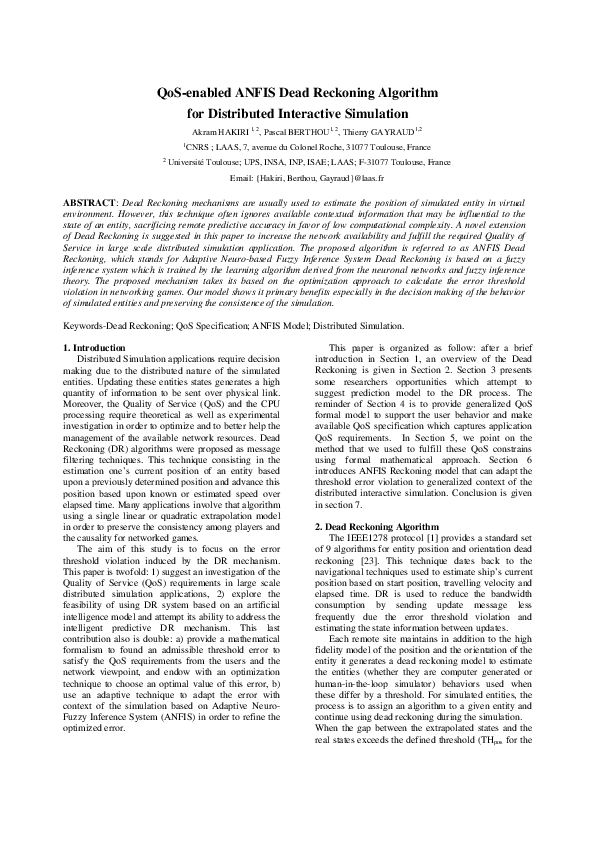Pdf Qos Enabled Anfis Dead Reckoning Algorithm For Distributed Interactive Simulation