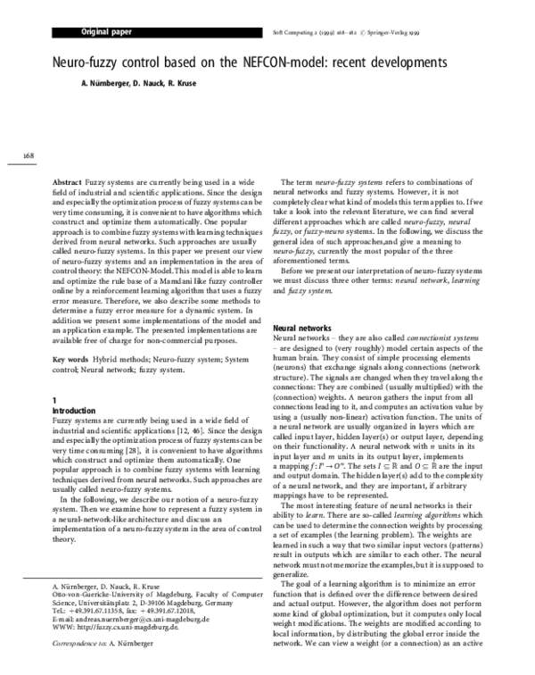 (PDF) Neuro-Fuzzy Control Based on the NEFCON-Model Under MATLAB/SIMULINK