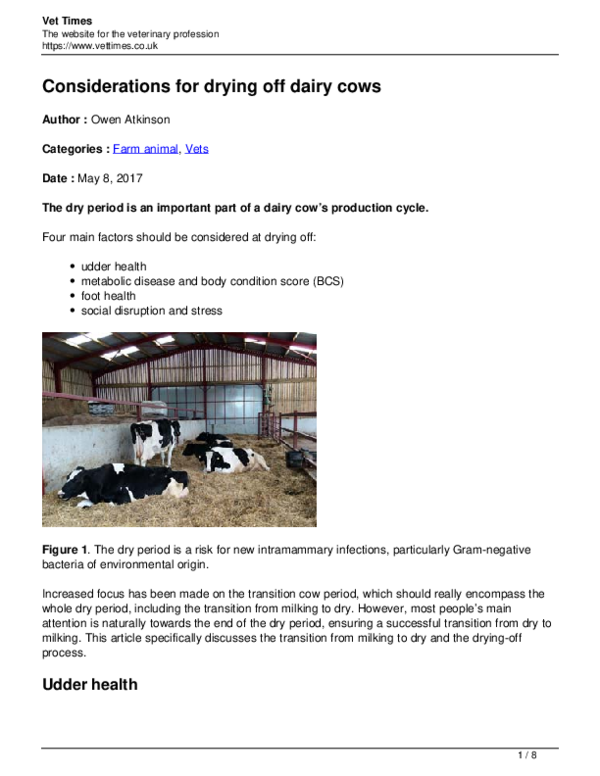 (PDF) Considerations for drying off dairy cows