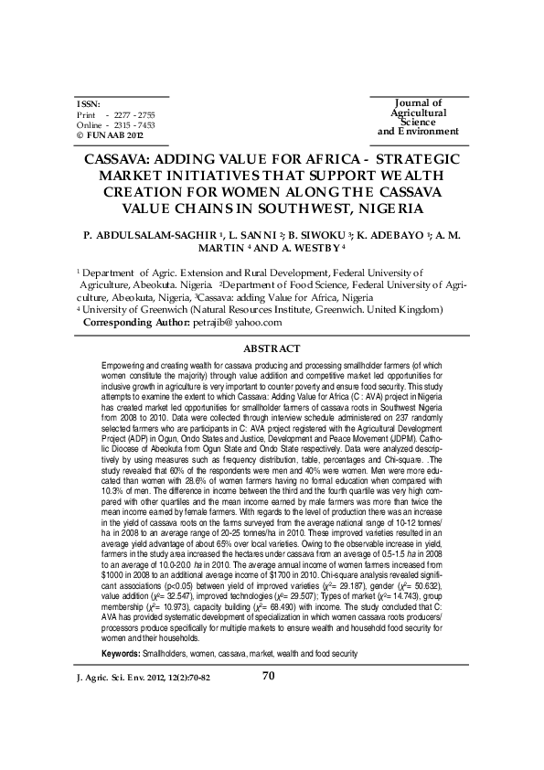 (PDF) Cassava: Adding Value for Africa - Strategic Market Initiatives ...