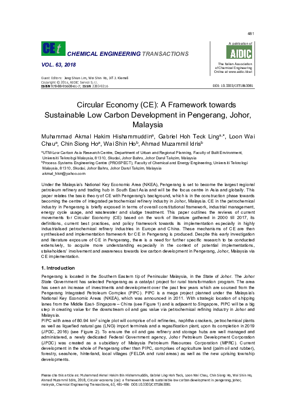(PDF) Circular Economy (CE): A Framework towards Sustainable Low Carbon ...