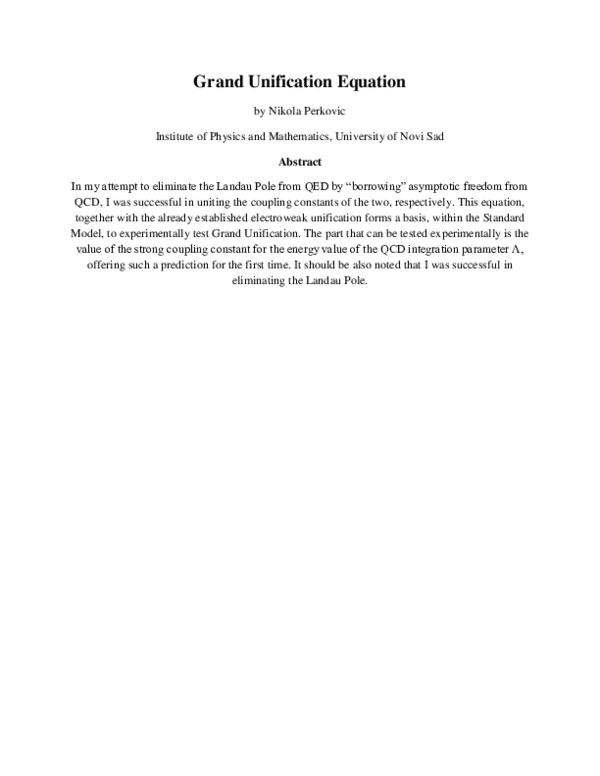 (PDF) Grand Unification Equation