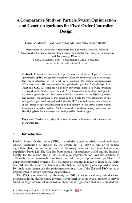 (PDF) A Comparative Study on Particle Swarm Optimization and Genetic Algorithms for Fixed Order ...