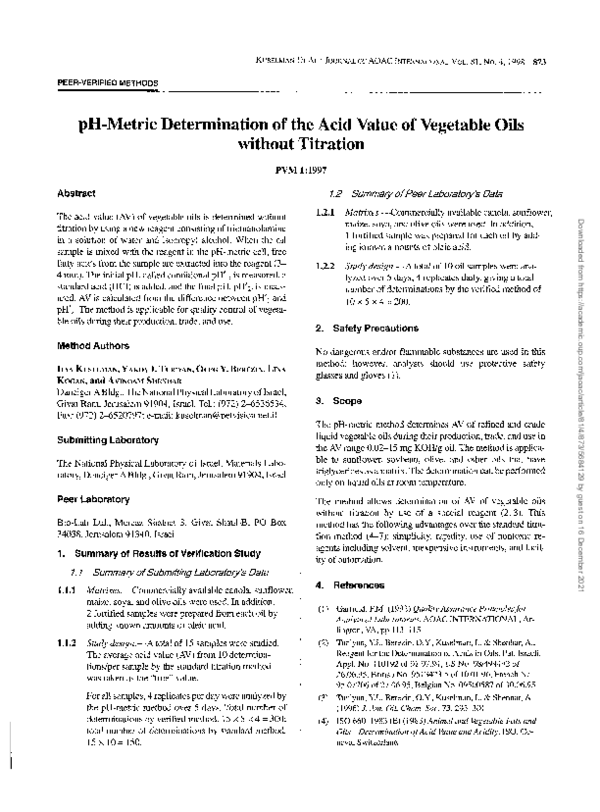 (PDF) pH-metric determination of the acid value of vegetable oils ...