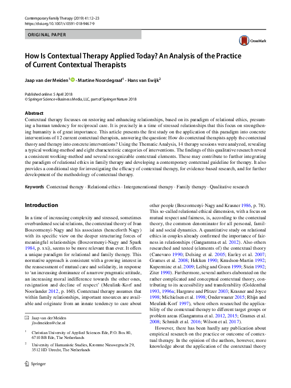 (PDF) How Is Contextual Therapy Applied Today? An Analysis of the ...
