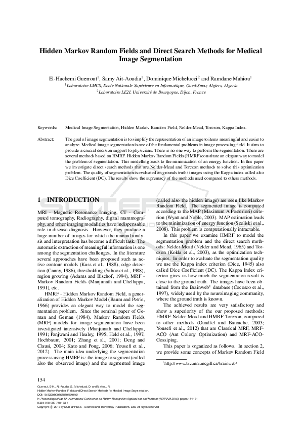 Pdf Hidden Markov Random Fields And Direct Search Methods For Medical Image Segmentation