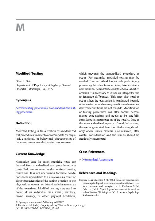 (PDF) Modified Testing | Glen Getz - Academia.edu