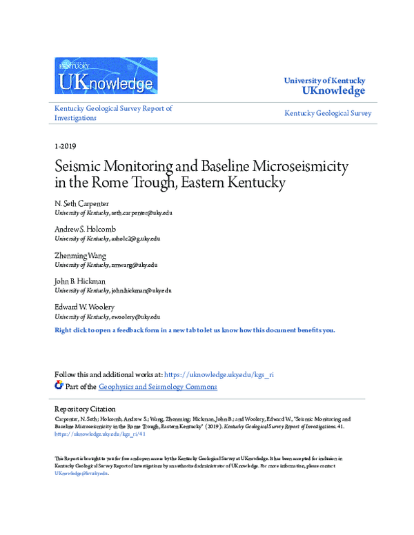 (PDF) Seismic Monitoring and Baseline Microseismicity in the Rome Trough, Eastern Kentucky