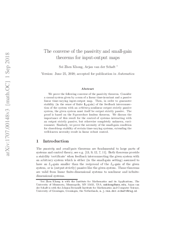 (PDF) On the converse of the passivity and small-gain theorems for input–output maps
