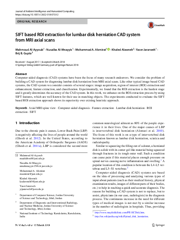 (PDF) SIFT based ROI extraction for lumbar disk herniation CAD system from MRI axial scans