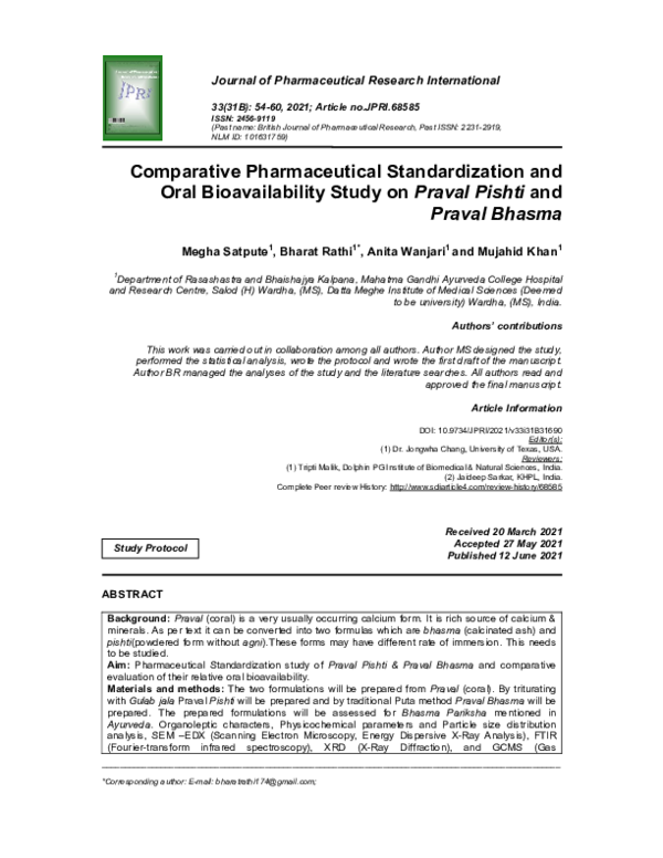 (PDF) Comparative Pharmaceutical Standardization and Oral ...