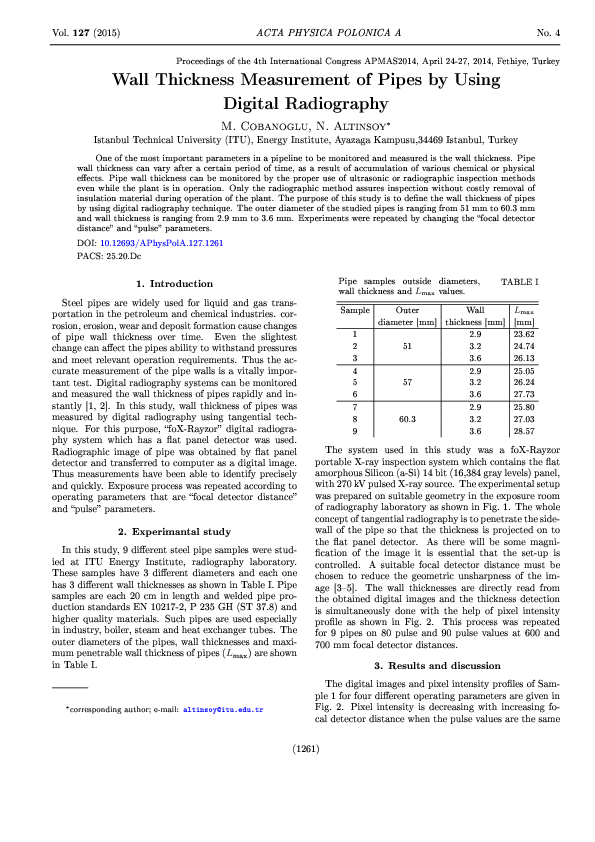 (PDF) Wall Thickness Measurement of Pipes by Using Digital Radiography