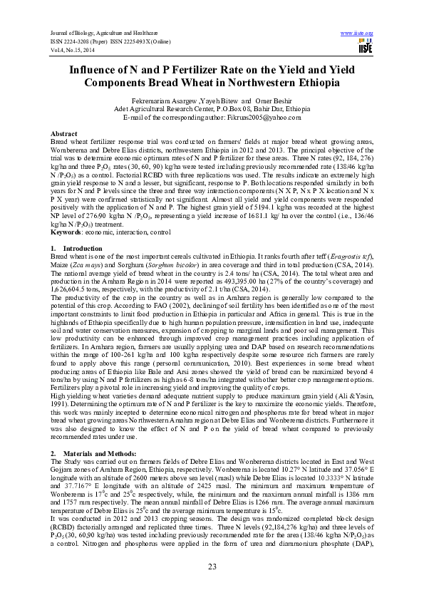 Pdf Influence Of N And P Fertilizer Rate On The Yield And Yield