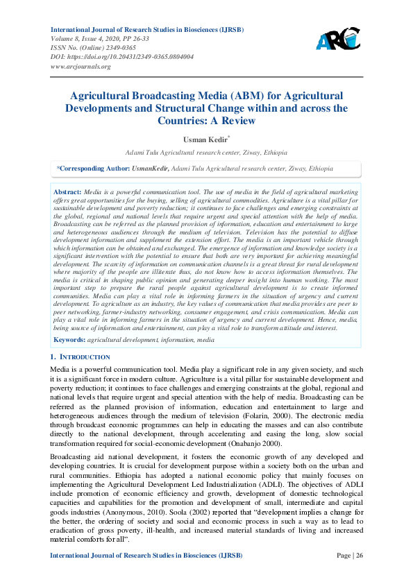(PDF) Agricultural Broadcasting Media (ABM) for Agricultural ...