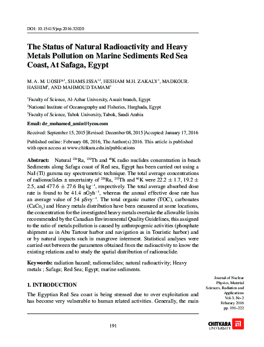 (PDF) The status of natural radioactivity and heavy metals pollution on ...