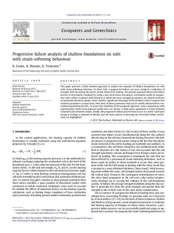 (PDF) Progressive failure analysis of shallow foundations on soils with ...