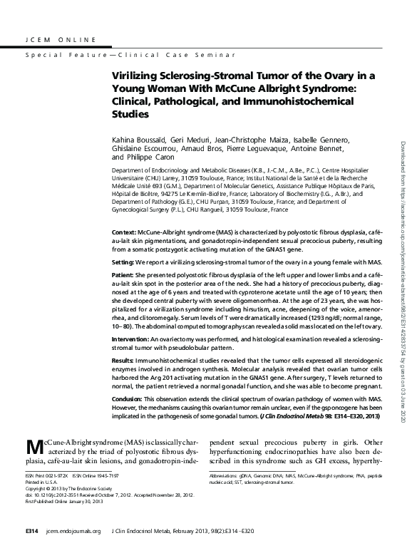 (PDF) Virilizing sclerosing-stromal tumor of the ovary in a young woman ...