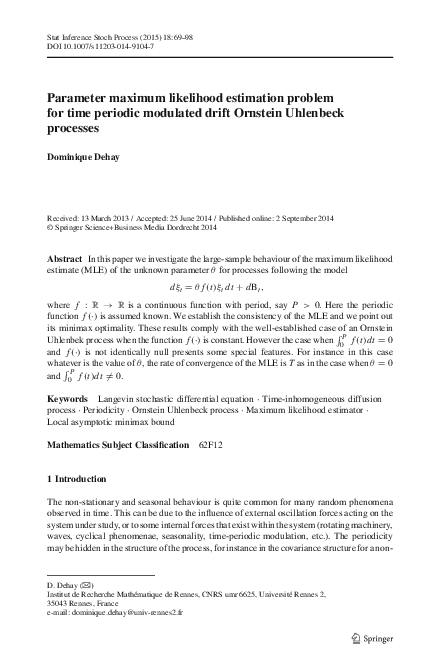 Pdf Parameter Maximum Likelihood Estimation Problem For Time Periodic