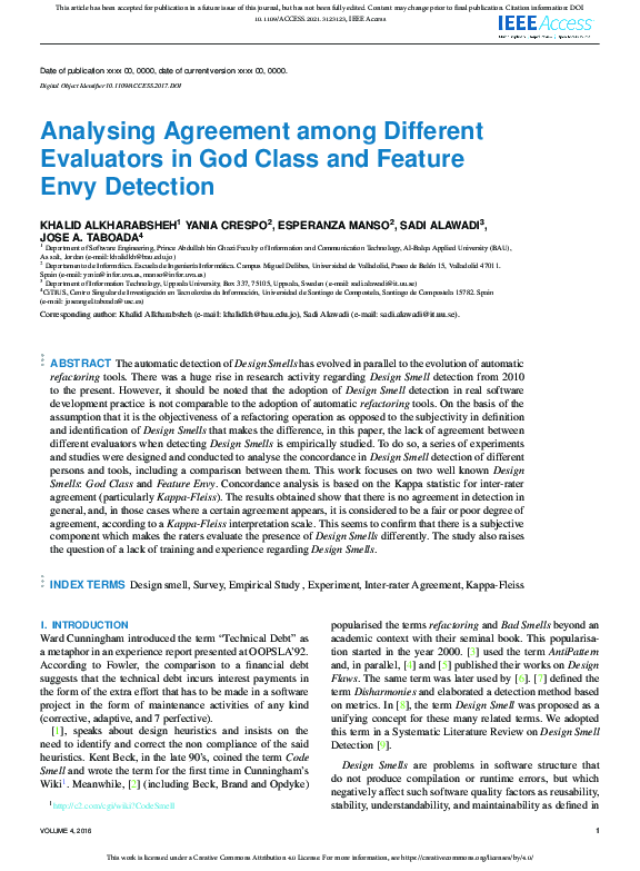 (PDF) Analysing Agreement among Different Evaluators in God Class and Feature Envy Detection