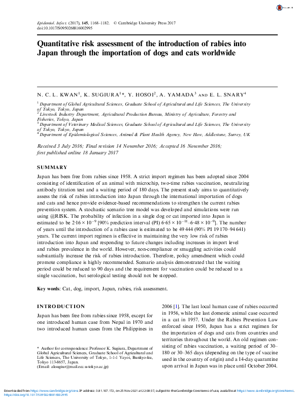 (PDF) Quantitative risk assessment of the introduction of rabies into ...