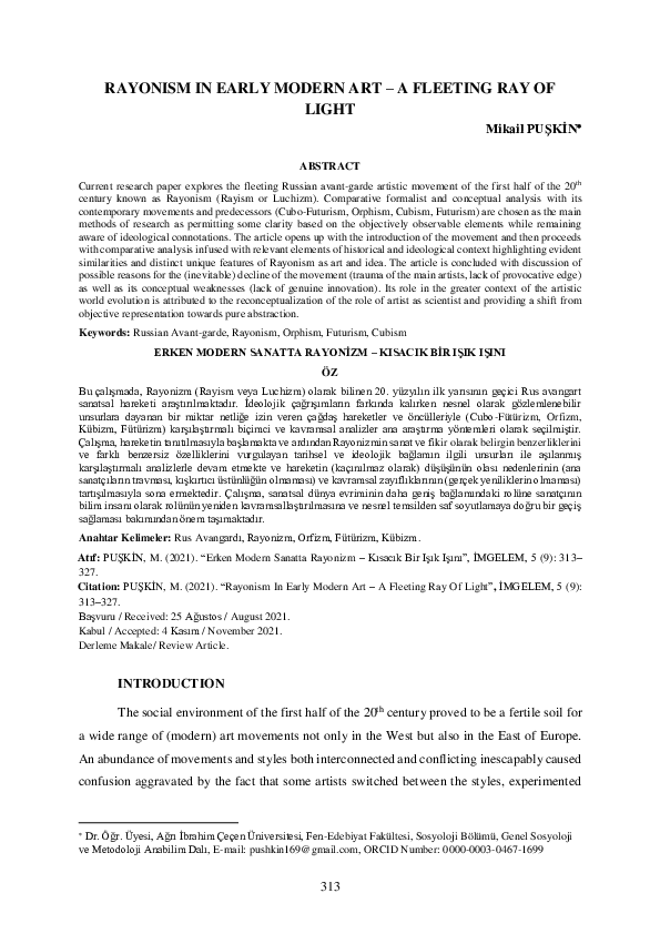 (PDF) RAYONISM IN EARLY MODERN ART - A FLEETING RAY OF LIGHT