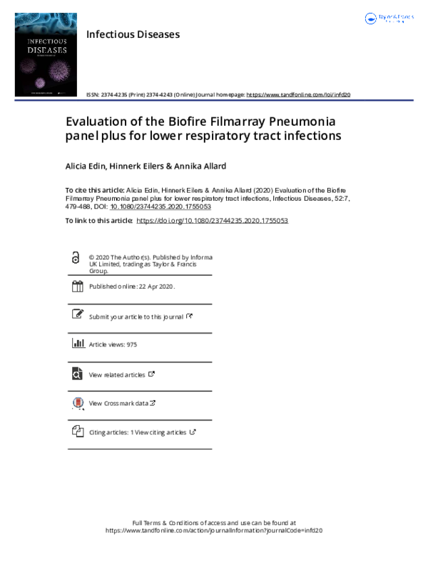 (PDF) Evaluation of the Biofire Filmarray Pneumonia panel plus for ...