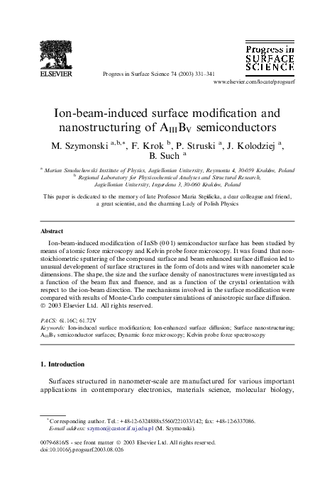 (PDF) Ion-beam-induced surface modification and nanostructuring of AIIIBV semiconductors | Jacek ...
