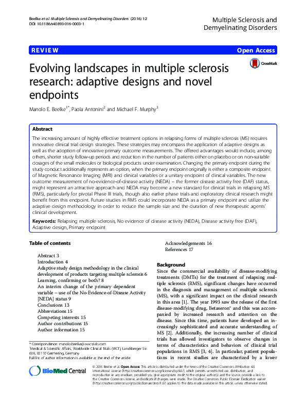 (PDF) Evolving landscapes in multiple sclerosis research: adaptive ...