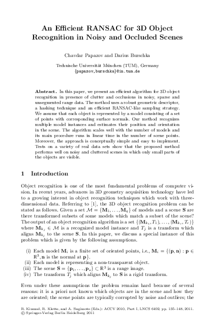 (PDF) An Efficient RANSAC for 3D Object Recognition in Noisy and Occluded Scenes