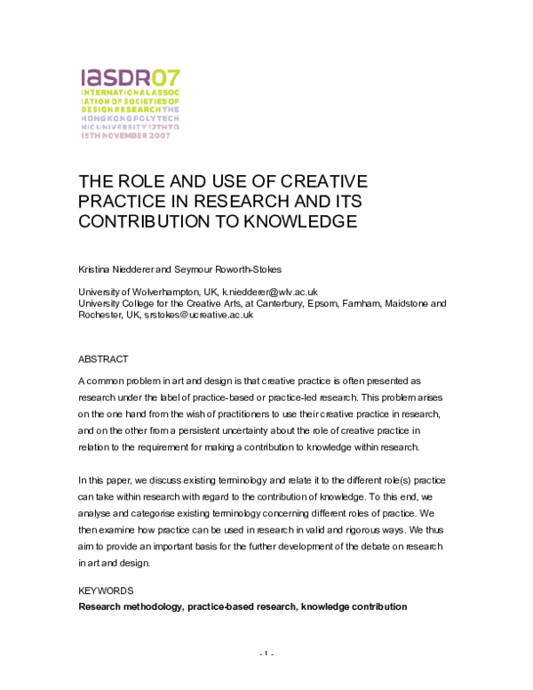 (PDF) The Role and Use of Creative Practice in Research and Its ...