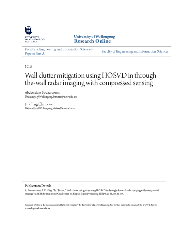 (PDF) Wall clutter mitigation using HOSVD in through-the-wall radar imaging with compressed sensing