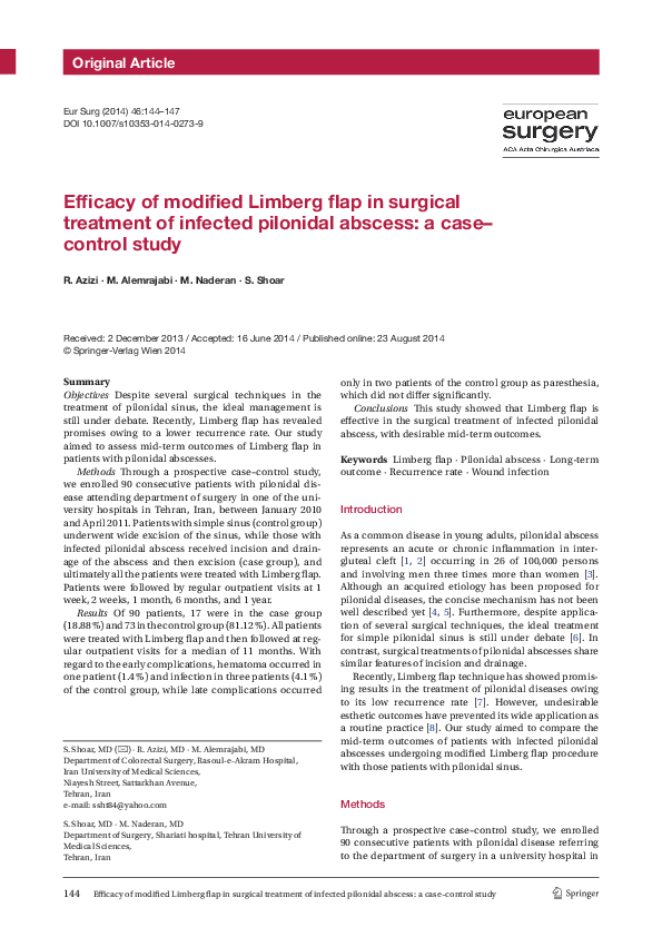 (PDF) Efficacy of modified Limberg flap in surgical treatment of ...