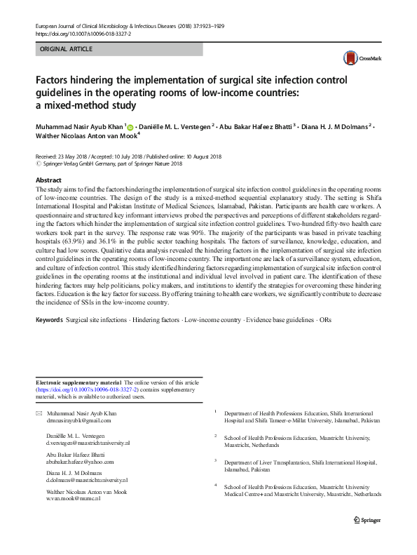 (PDF) Factors hindering the implementation of surgical site infection ...