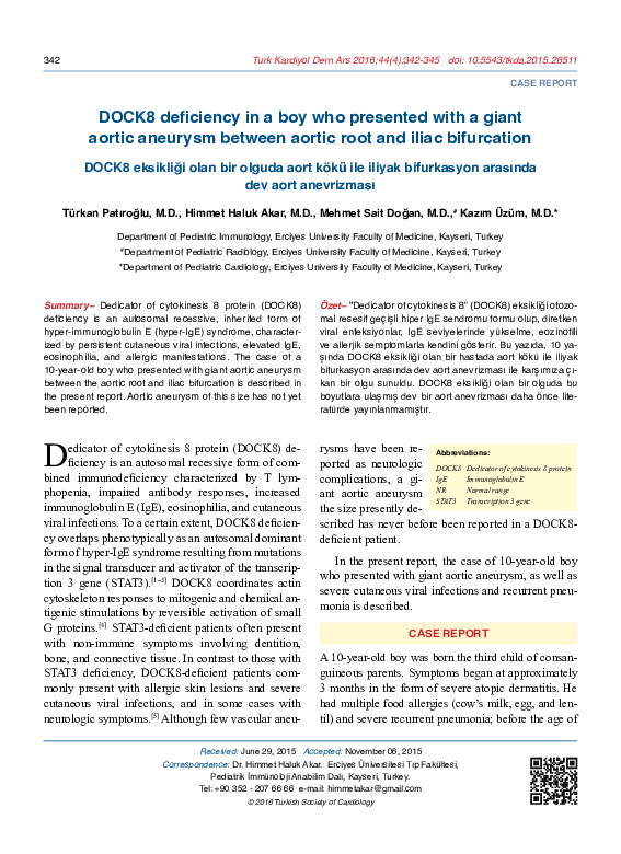 (PDF) DOCK8 deficiency in a boy who presented with a giant aortic ...