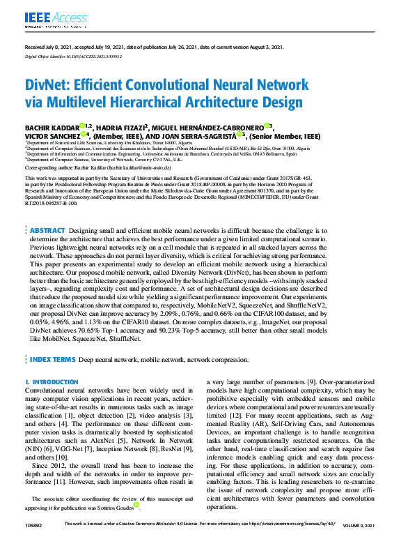 (PDF) DivNet: Efficient Convolutional Neural Network via Multilevel Hierarchical Architecture Design