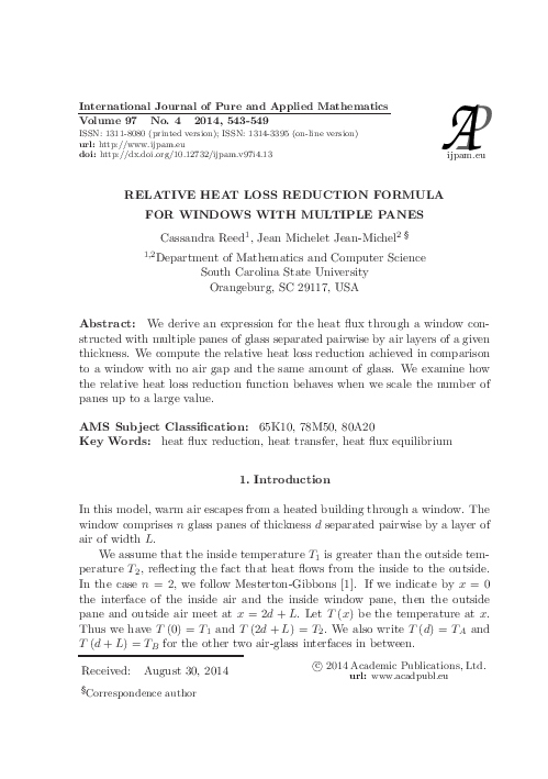 (PDF) Relative Heat Loss Reduction Formula for Windows with Multiple Panes