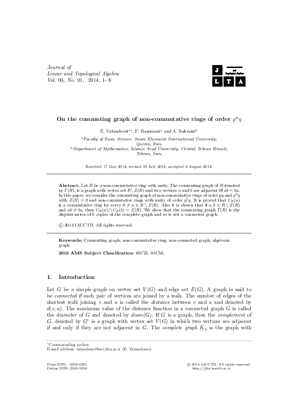 (PDF) On the commuting graph of non-commutative rings of order pnq
