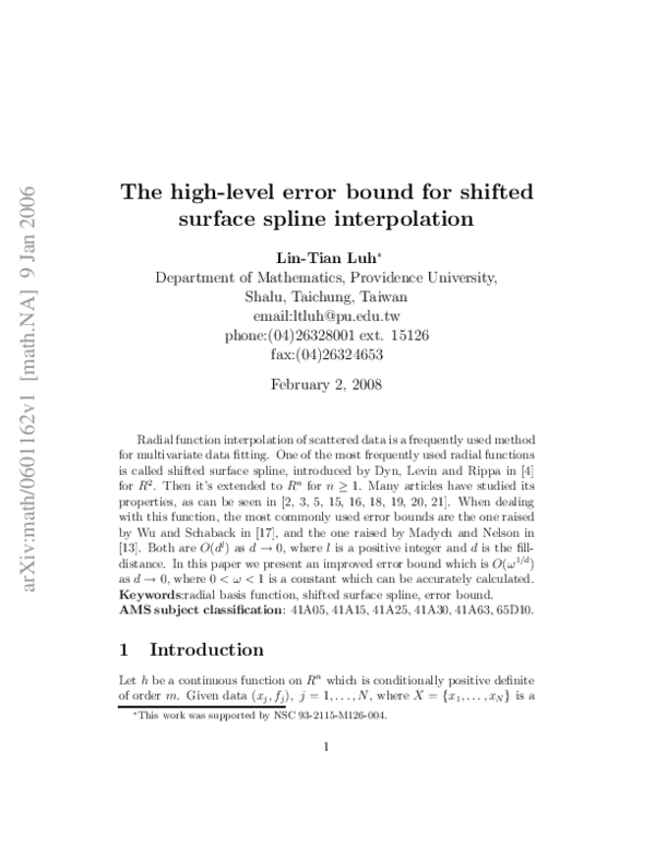 (PDF) The high-level error bound for shifted surface spline interpolation