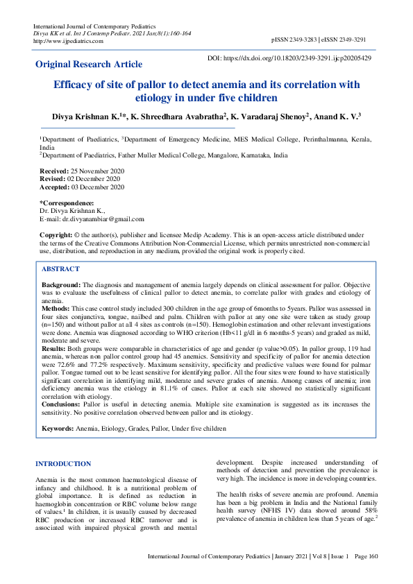 (PDF) Efficacy of site of pallor to detect anemia and its correlation ...