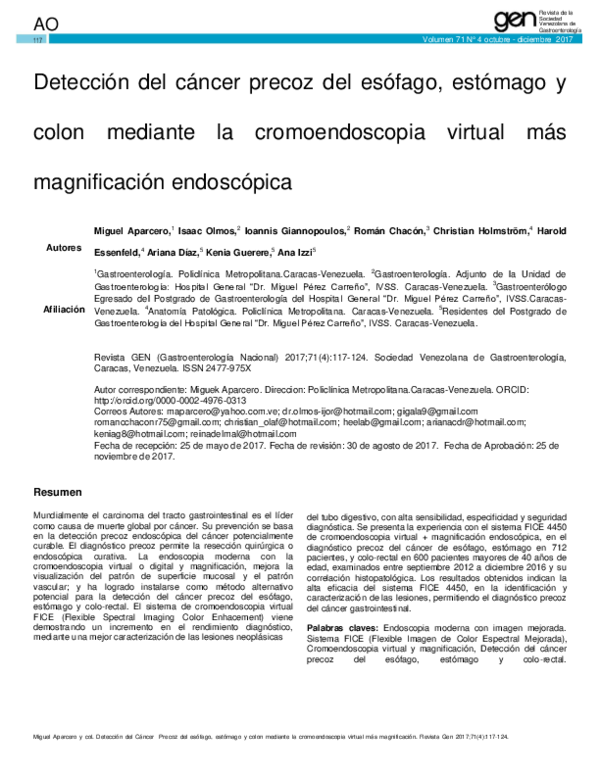 (PDF) Detección Del Cáncer Precoz Del Esófago, Estómago y Colon ...