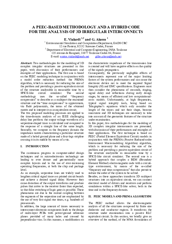 Pdf A Peec Based Methodology And A Hybrid Code For The Analysis Of 3d