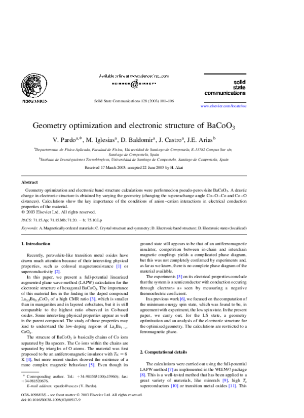 (PDF) Geometry optimization and electronic structure of BaCoO3